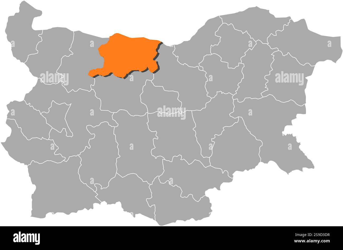 Map of Bulgaria with the provinces, Pleven is highlighted by orange ...