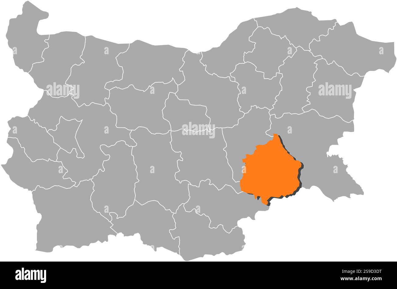 Map of Bulgaria with the provinces, Yambol is highlighted by orange ...