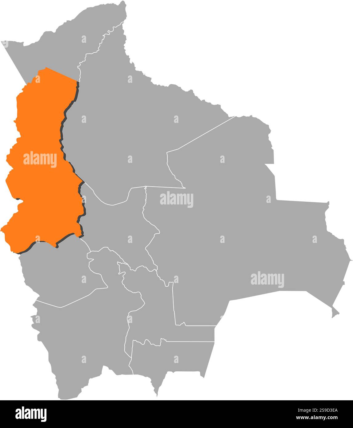 Map of Bolivia with the provinces, La Paz is highlighted by orange ...
