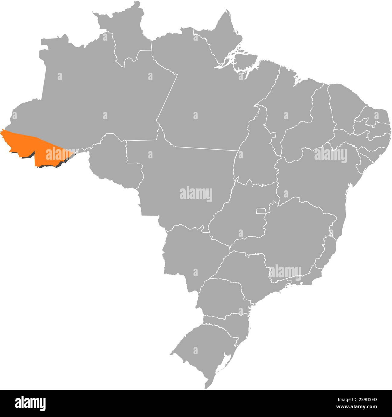 Map of Brazil with the provinces, Acre is highlighted by orange Stock ...