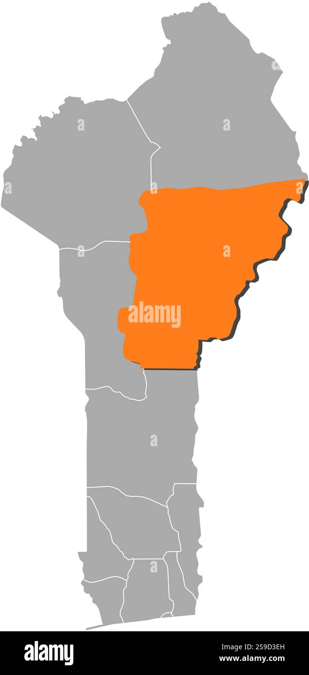 Map of Benin with the provinces, Borgou is highlighted by orange Stock ...