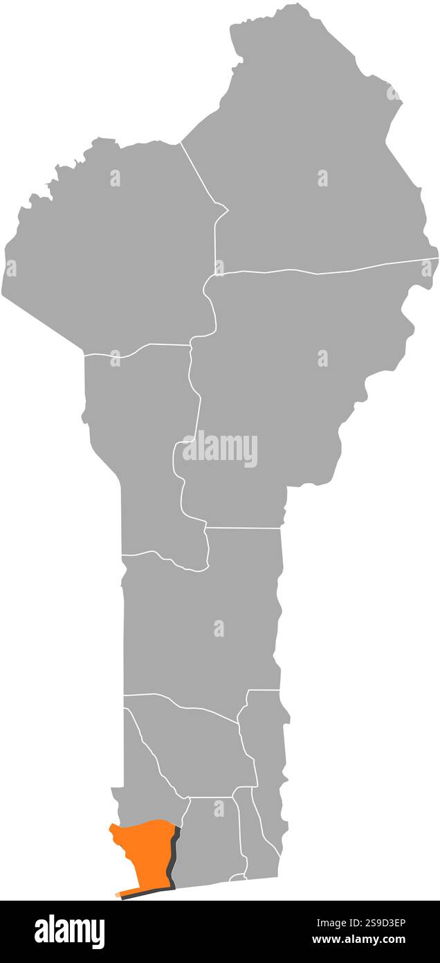 Map of Benin with the provinces, Mono is highlighted by orange Stock ...