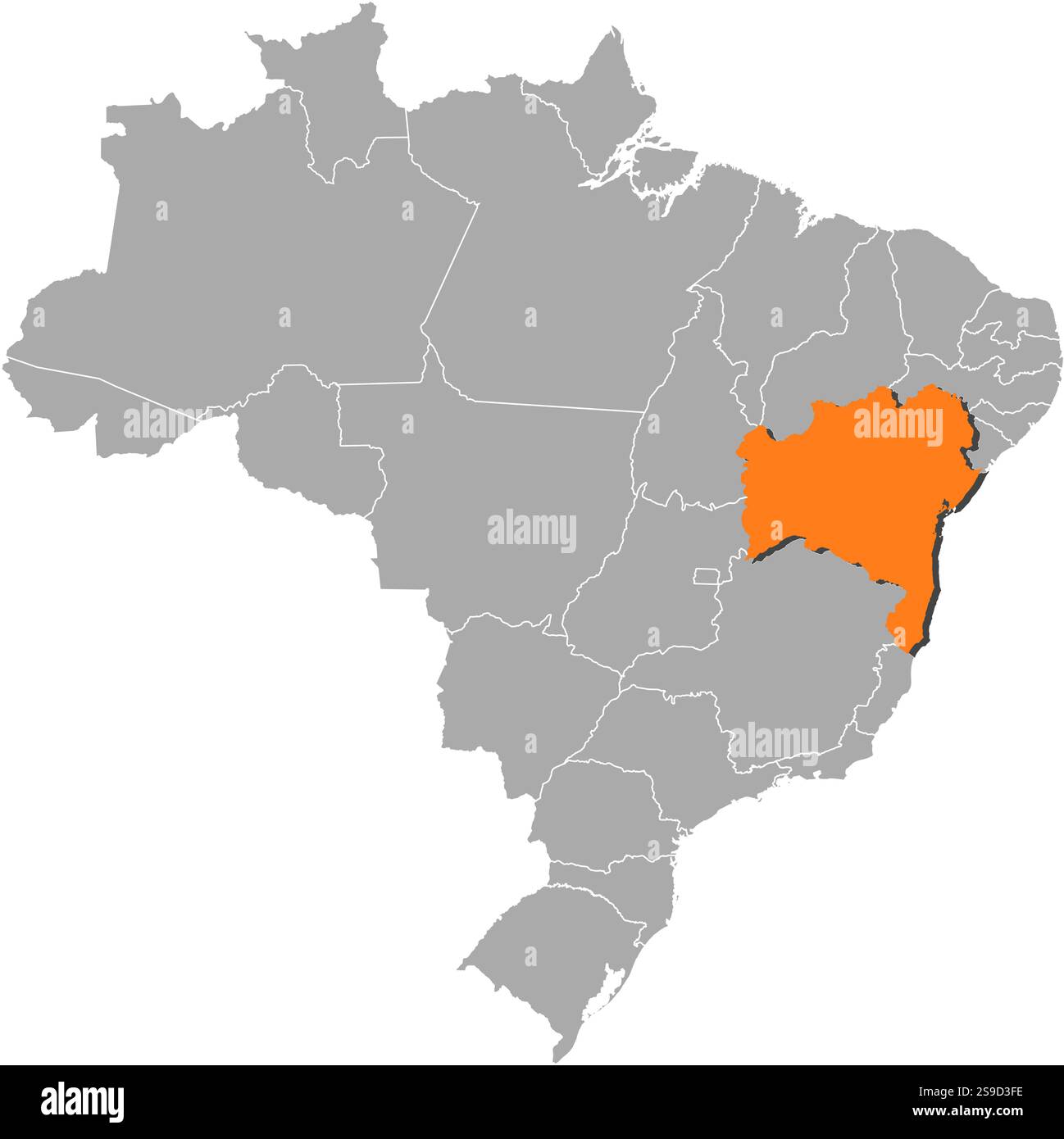 Map of Brazil with the provinces, Bahia is highlighted by orange Stock ...