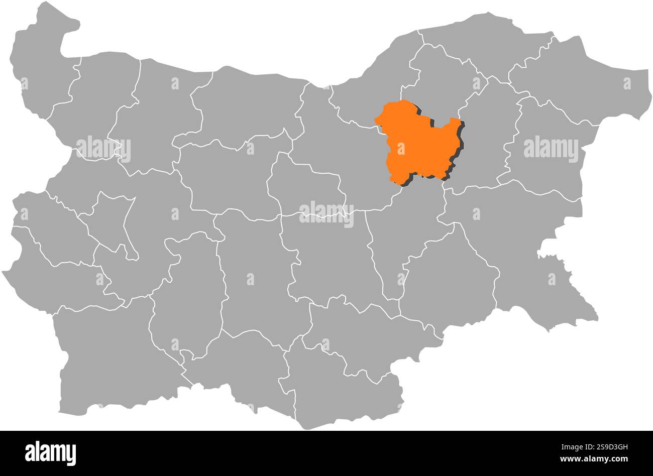 Map of Bulgaria with the provinces, Targovishte is highlighted by ...