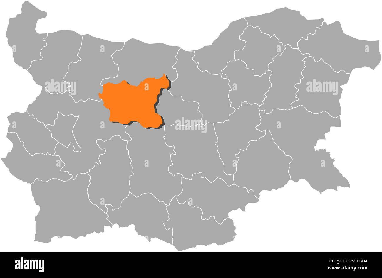 Map of Bulgaria with the provinces, Lovech is highlighted by orange ...