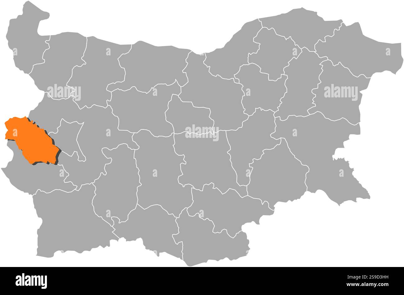 Map of Bulgaria with the provinces, Pernik is highlighted by orange ...