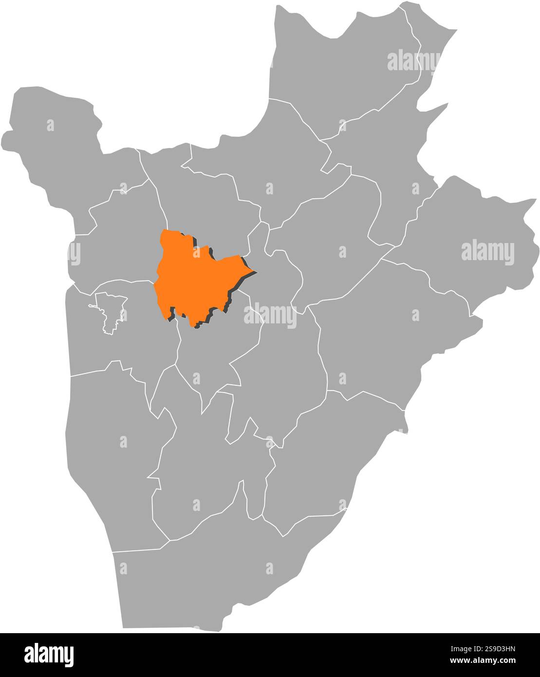 Map of Burundi with the provinces, Muramvya is highlighted by orange ...