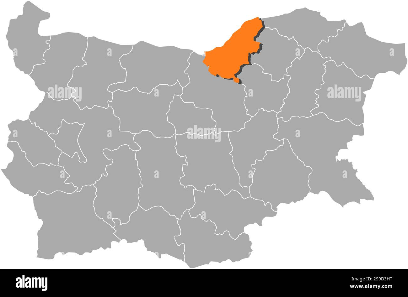 Map of Bulgaria with the provinces, Ruse is highlighted by orange Stock ...