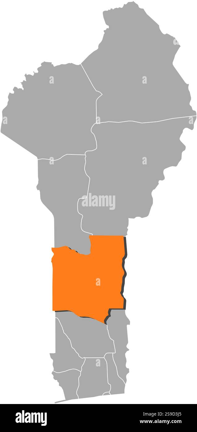 Map of Benin with the provinces, Collines is highlighted by orange ...