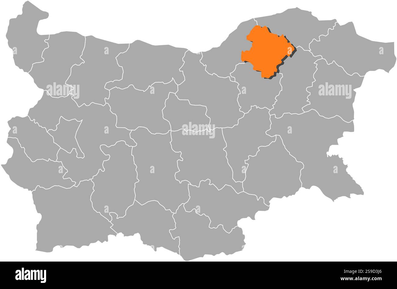 Map of Bulgaria with the provinces, Razgrad is highlighted by orange ...