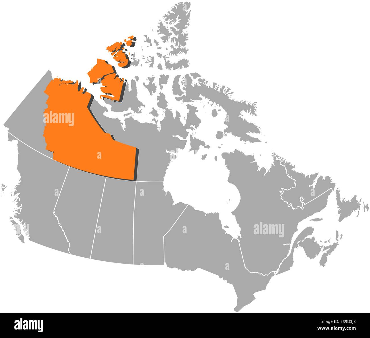Map of Canada with the provinces, Northwest Territories is highlighted ...