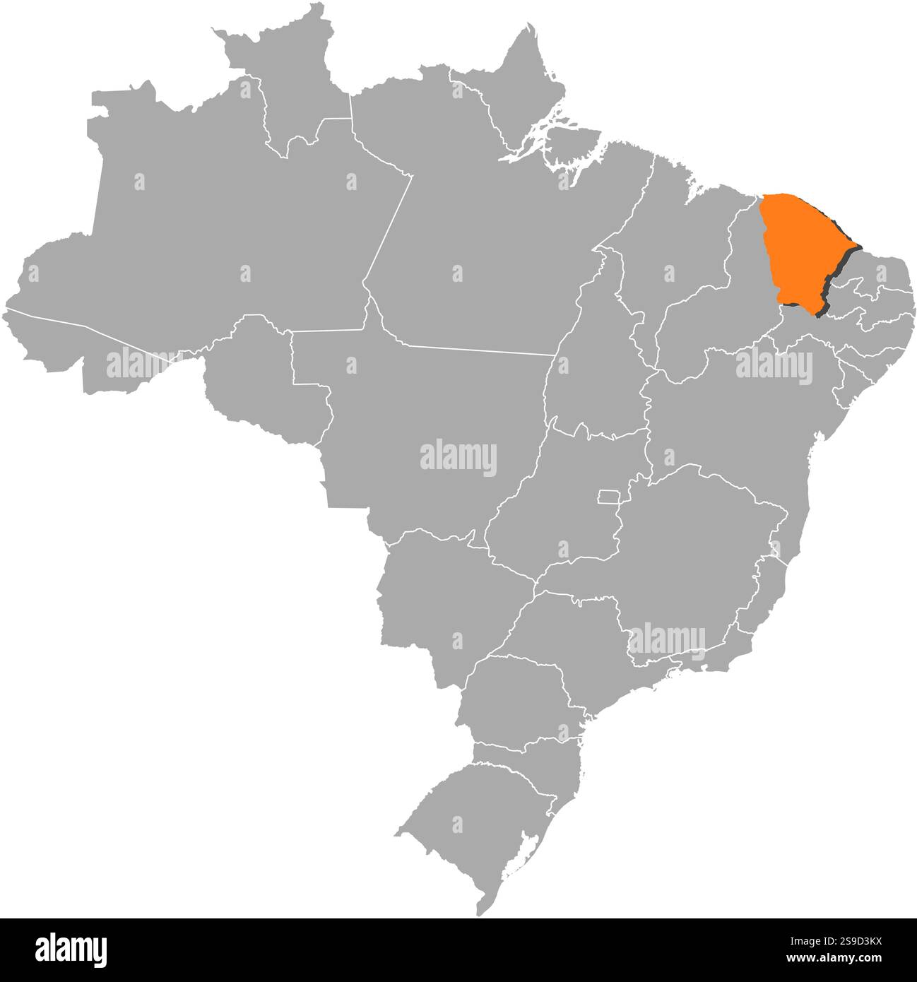 Map of Brazil with the provinces, Ceará is highlighted by orange Stock ...
