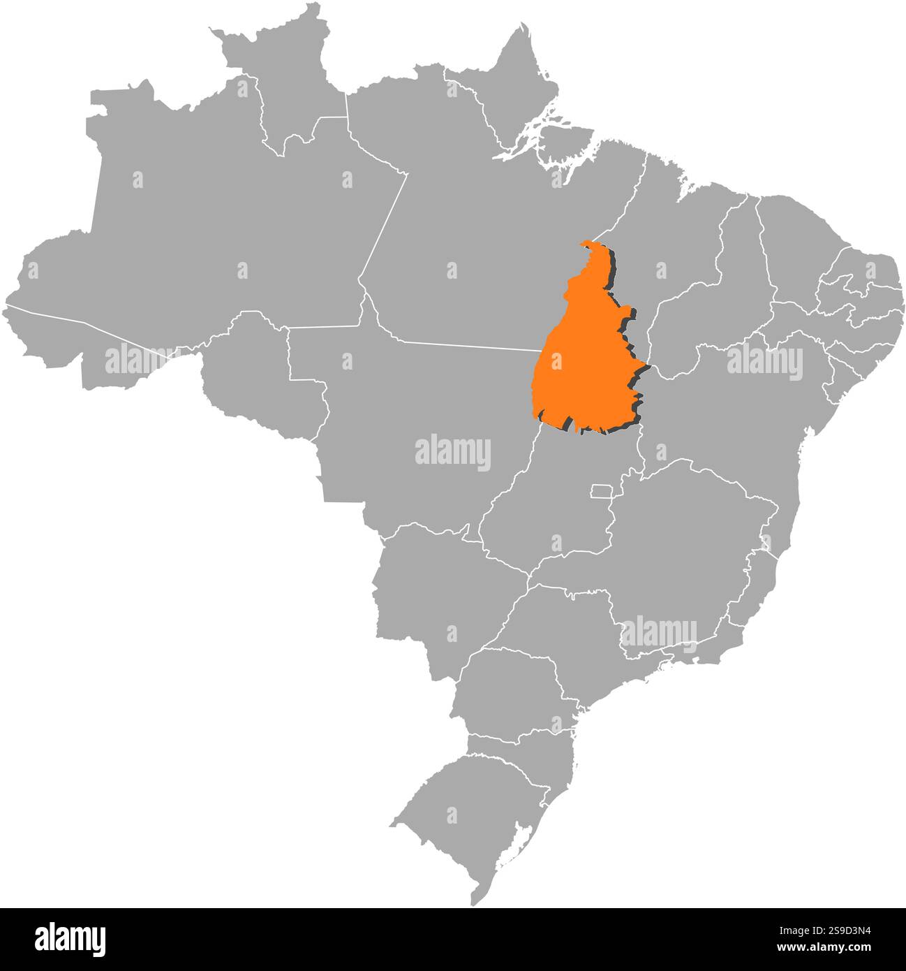 Map of Brazil with the provinces, Tocantins is highlighted by orange ...