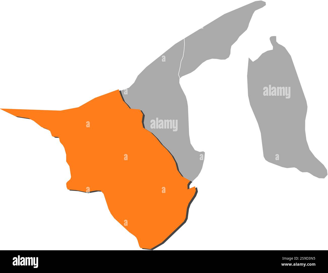 Map of Brunei with the provinces, Belait is highlighted by orange Stock ...