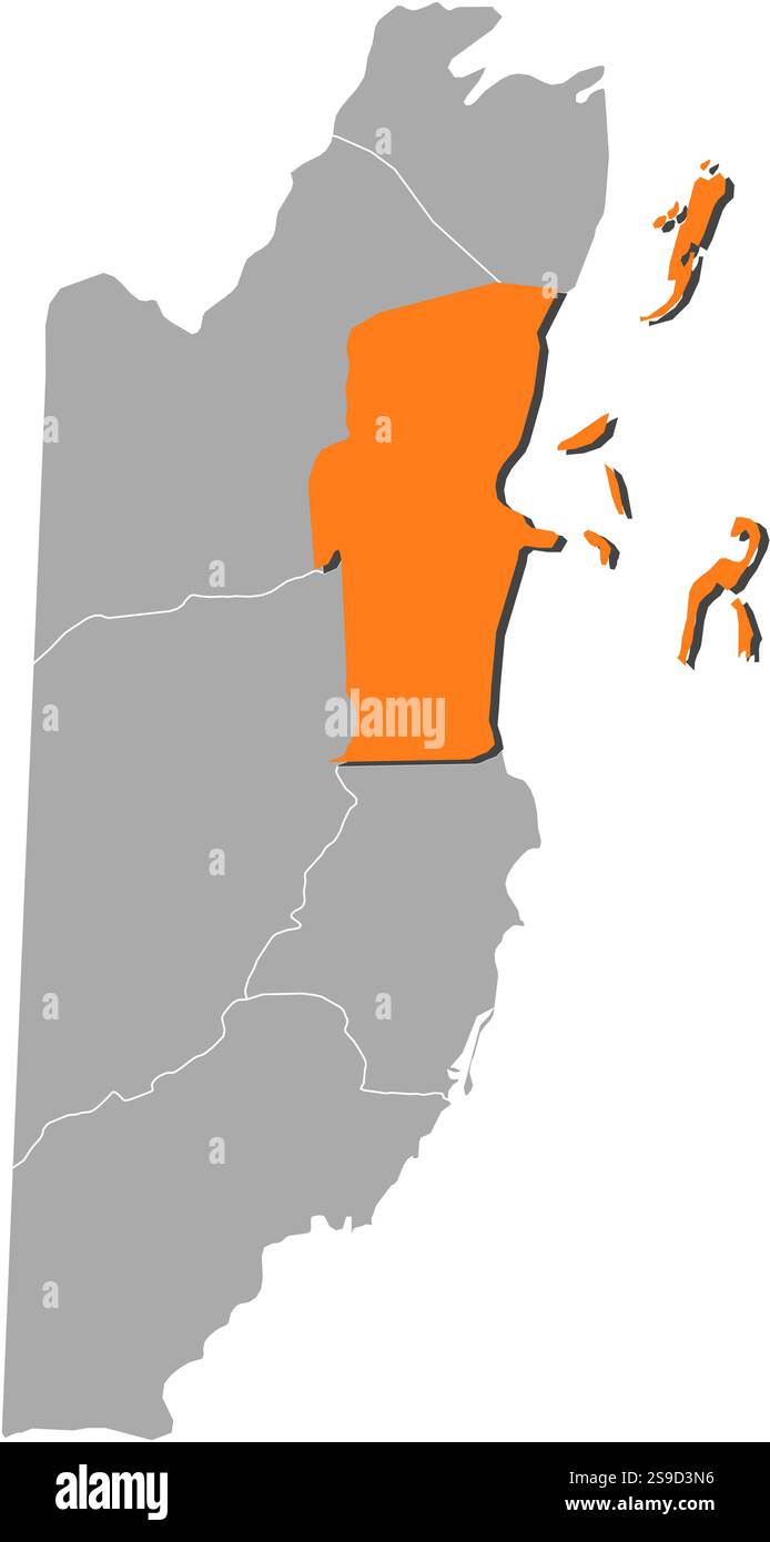 Map of Belize with the provinces, Belize is highlighted by orange Stock ...
