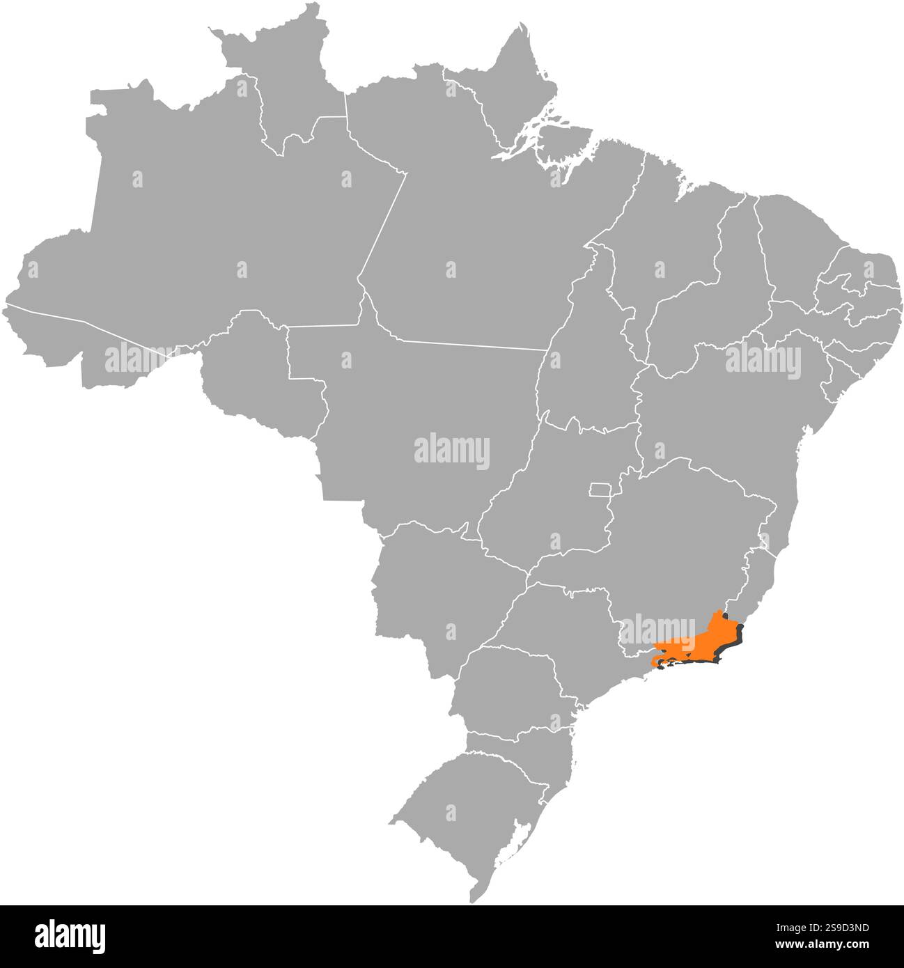 Map of Brazil with the provinces, Rio de Janeiro is highlighted by ...