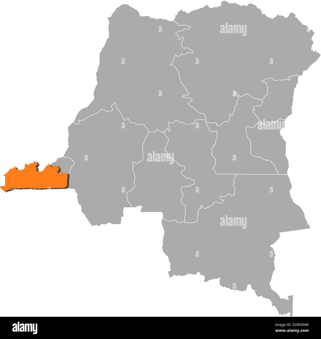 Map of Democratic Republic of the Congo with the provinces, Bas-Congo ...