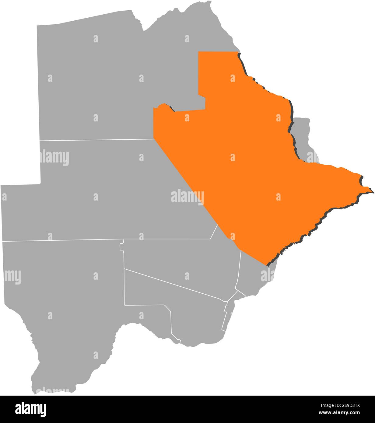 Map of Botswana with the provinces, Central is highlighted by orange ...