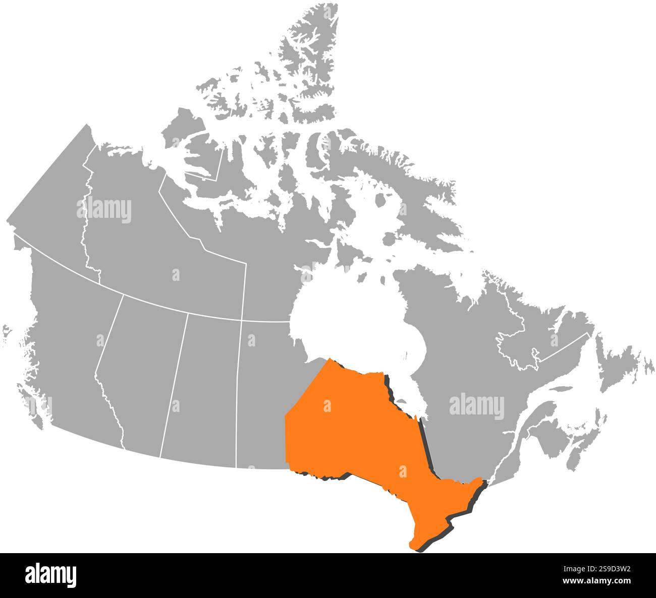 Map of Canada with the provinces, Ontario is highlighted by orange ...