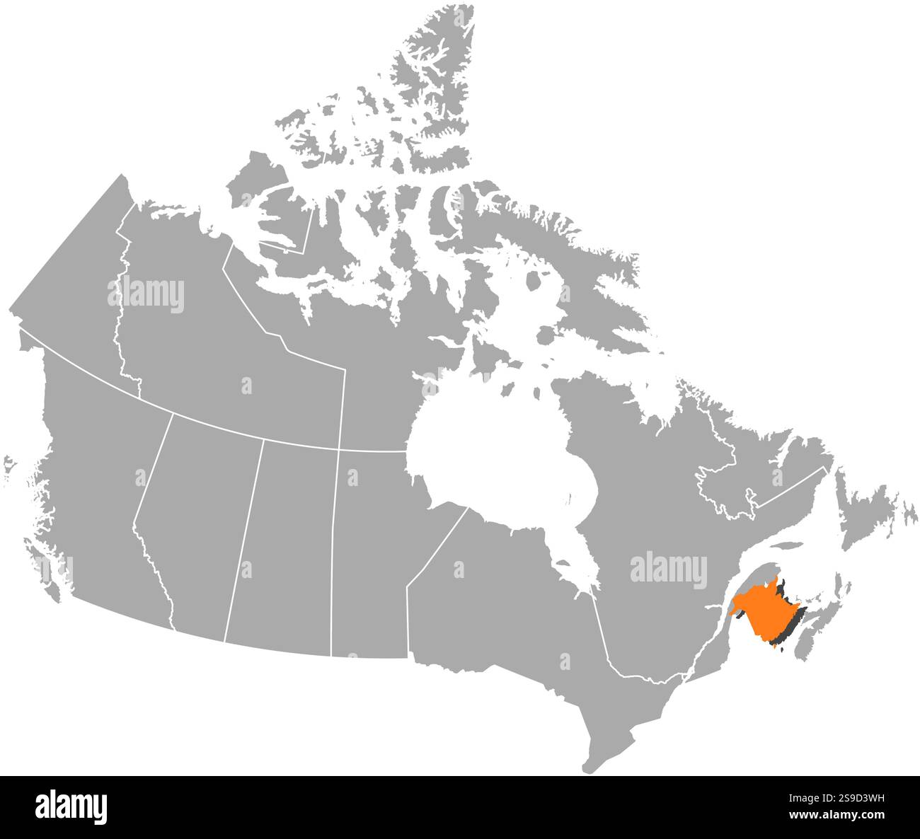 Map of Canada with the provinces, New Brunswick is highlighted by ...