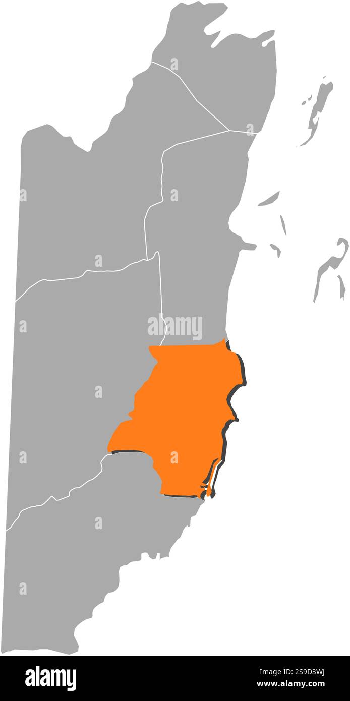 Map of Belize with the provinces, Stann Creek is highlighted by orange ...