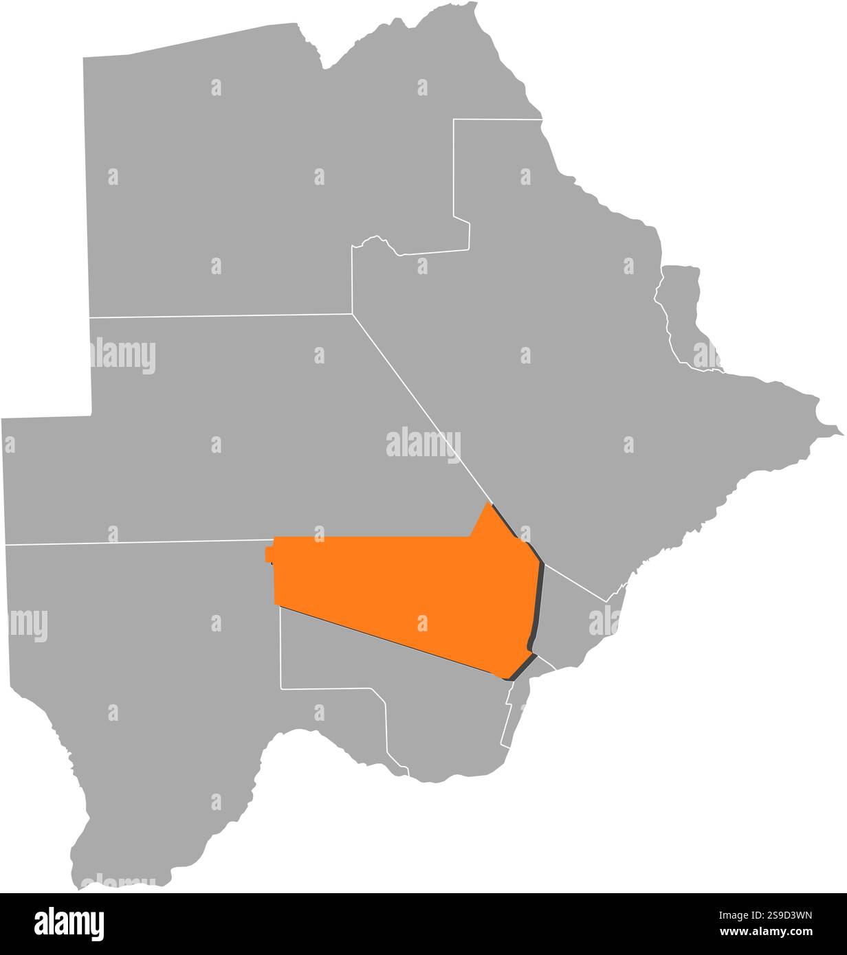 Map of Botswana with the provinces, Kweneng is highlighted by orange ...