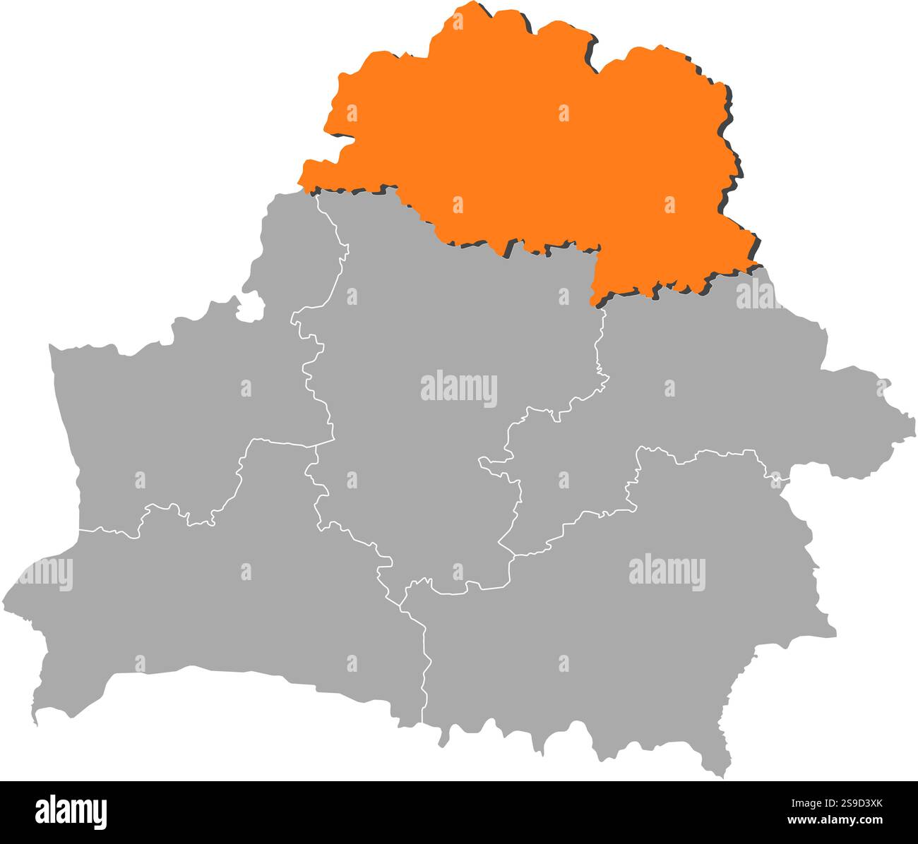 Map of Belarus with the provinces, Vitebsk is highlighted by orange ...