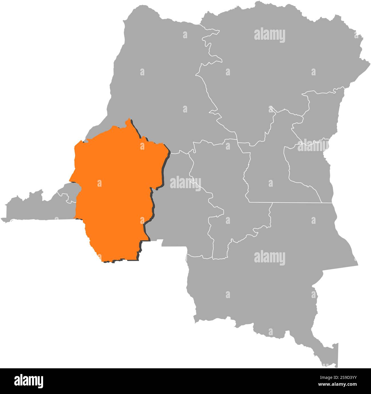 Map of Democratic Republic of the Congo with the provinces, Bandundu is ...