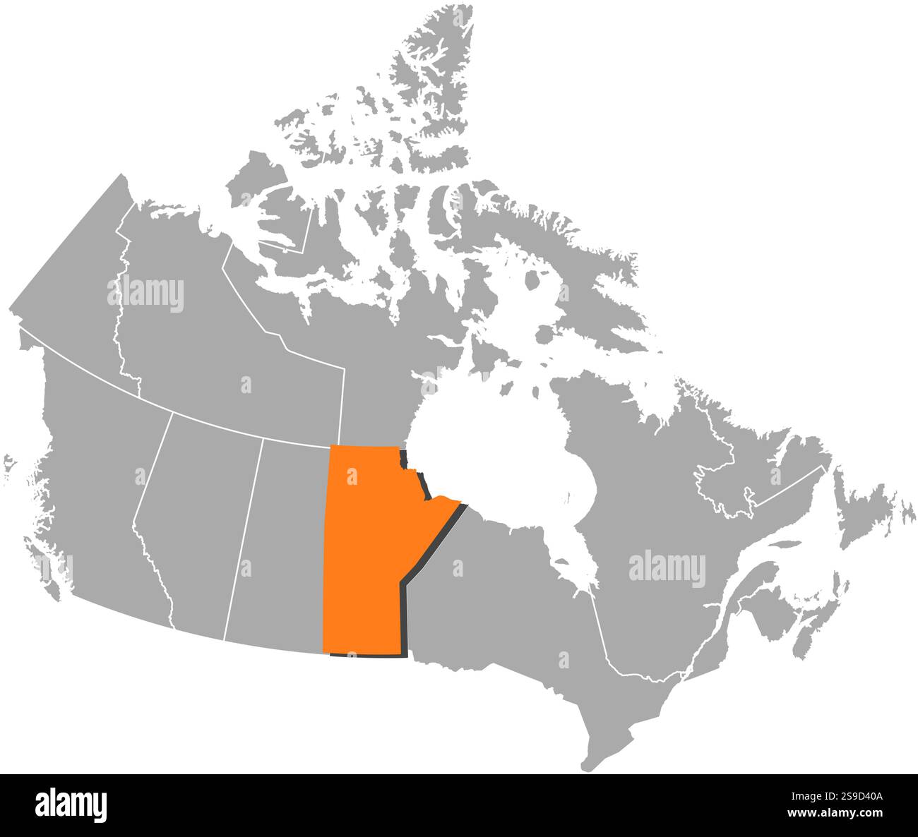 Map of Canada with the provinces, Manitoba is highlighted by orange ...