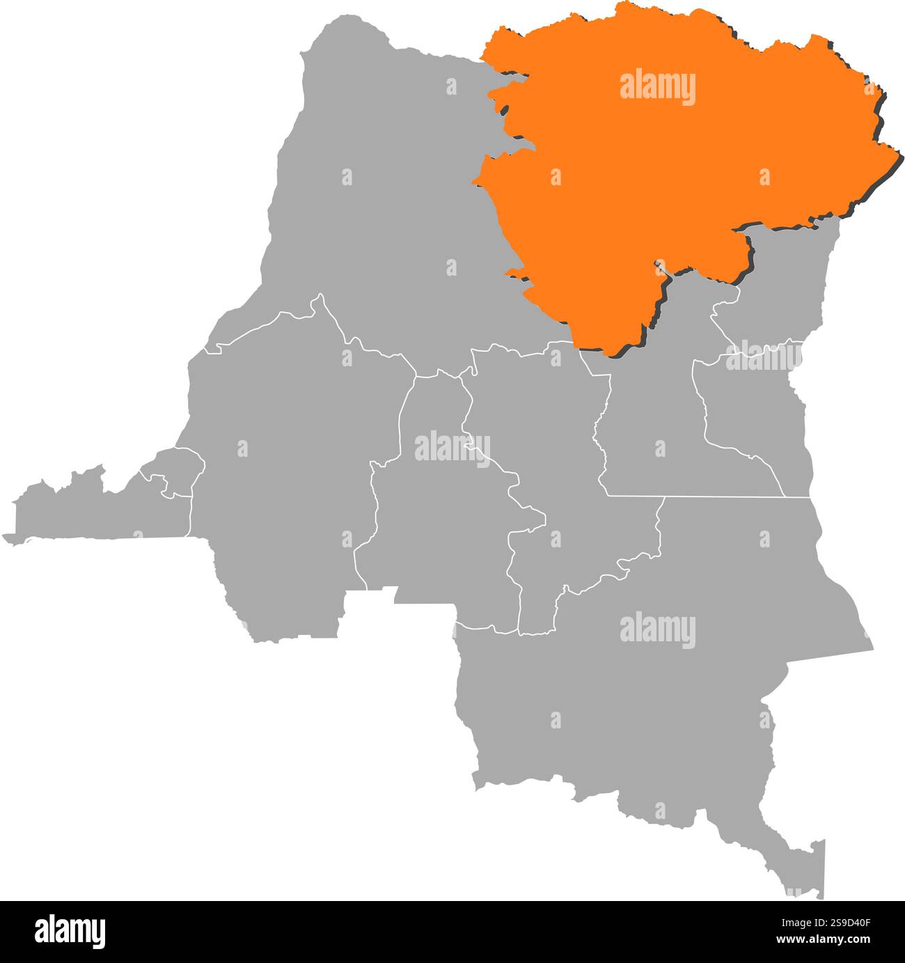 Map of Democratic Republic of the Congo with the provinces, Orientale ...