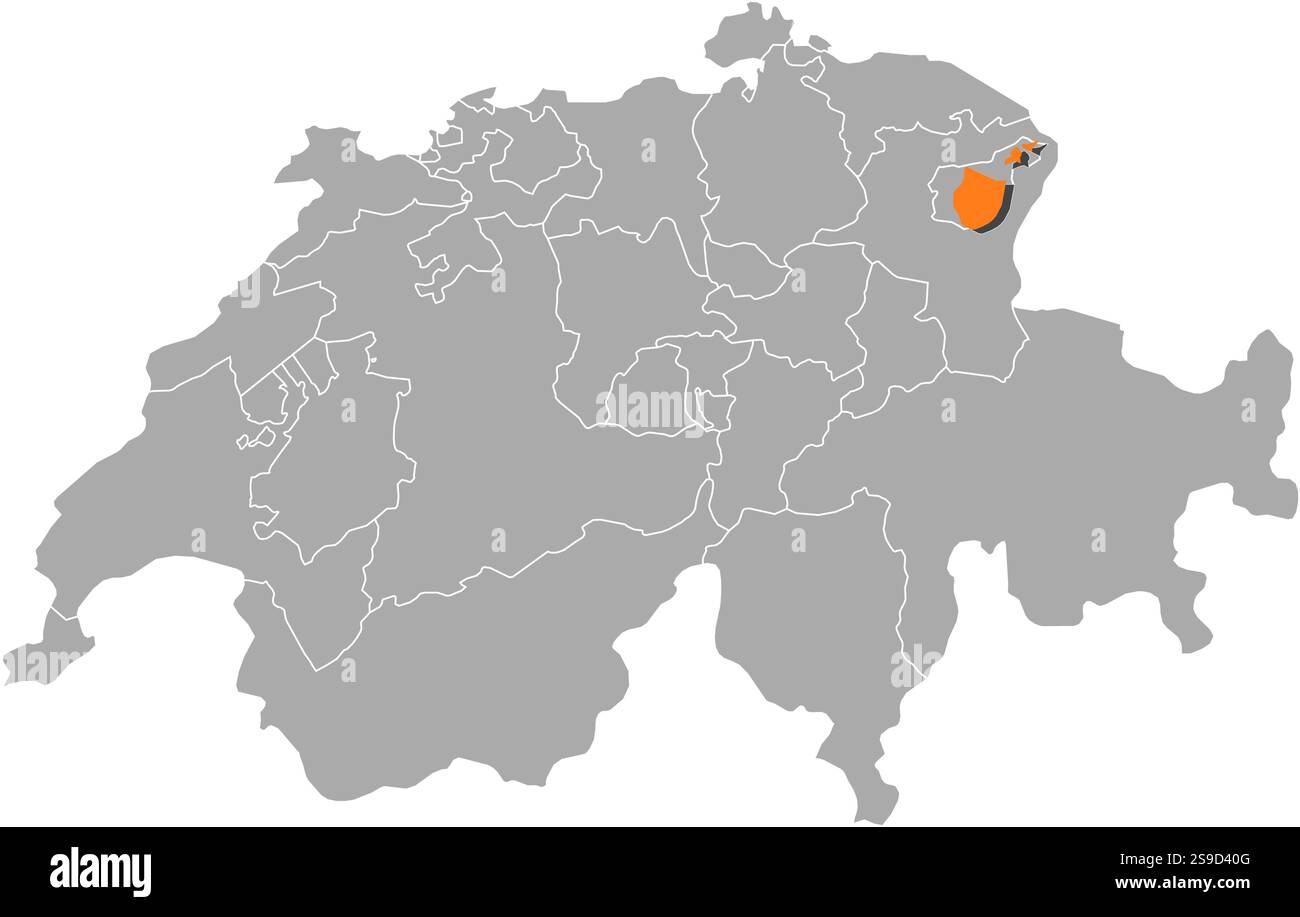 Map of Swizerland with the provinces, Appenzell Innerrhoden is ...