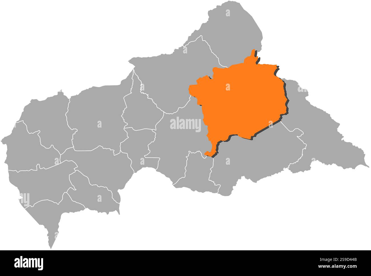 Map of Central African Republic with the provinces, Haute-Kotto is ...