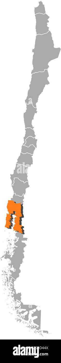 Map of Chile with the provinces, Los Lagos is highlighted by orange ...