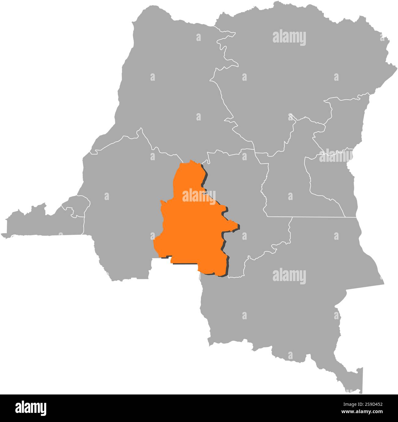 Map of Democratic Republic of the Congo with the provinces, Kasai ...