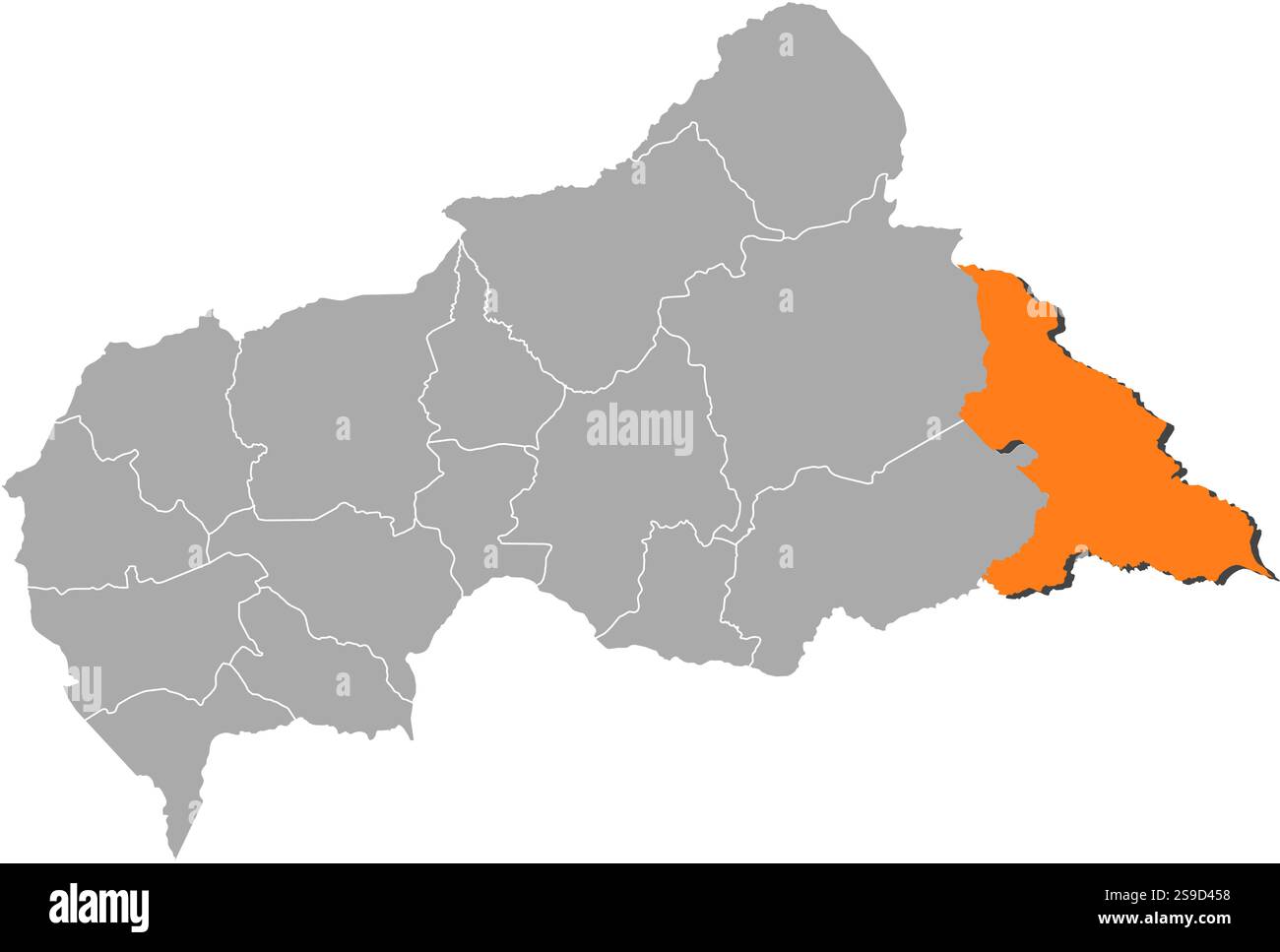 Map of Central African Republic with the provinces, Haut-Mbomou is ...