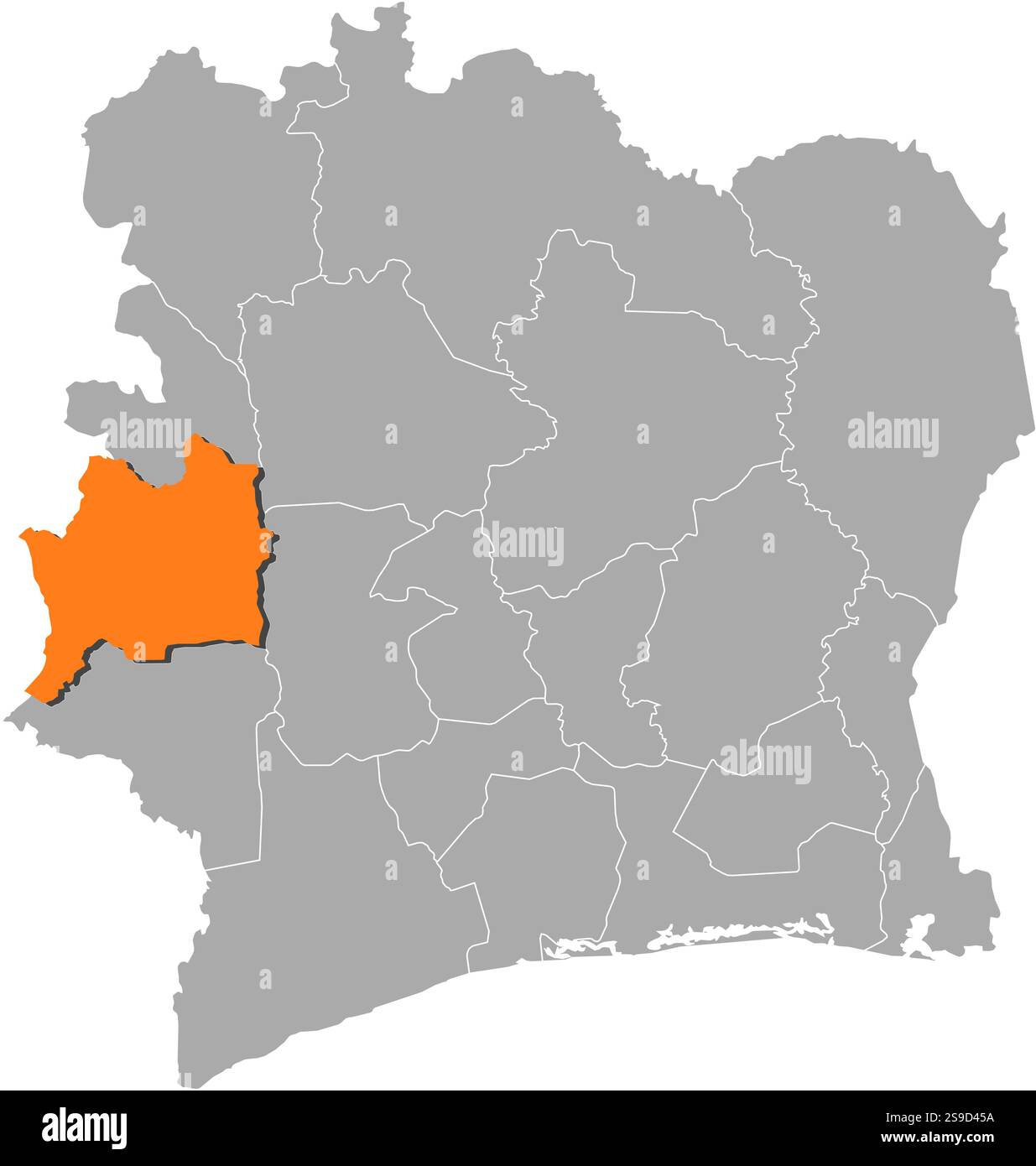 Map of Ivory Coast with the provinces, Dix-Huit Montagnes is ...