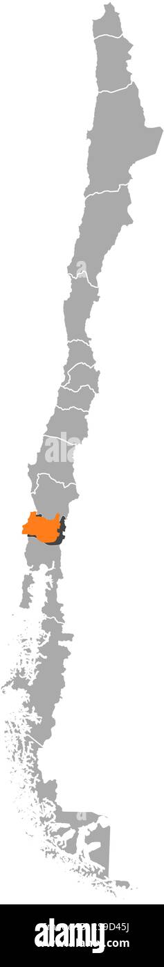 Map of Chile with the provinces, Los Ríos is highlighted by orange ...