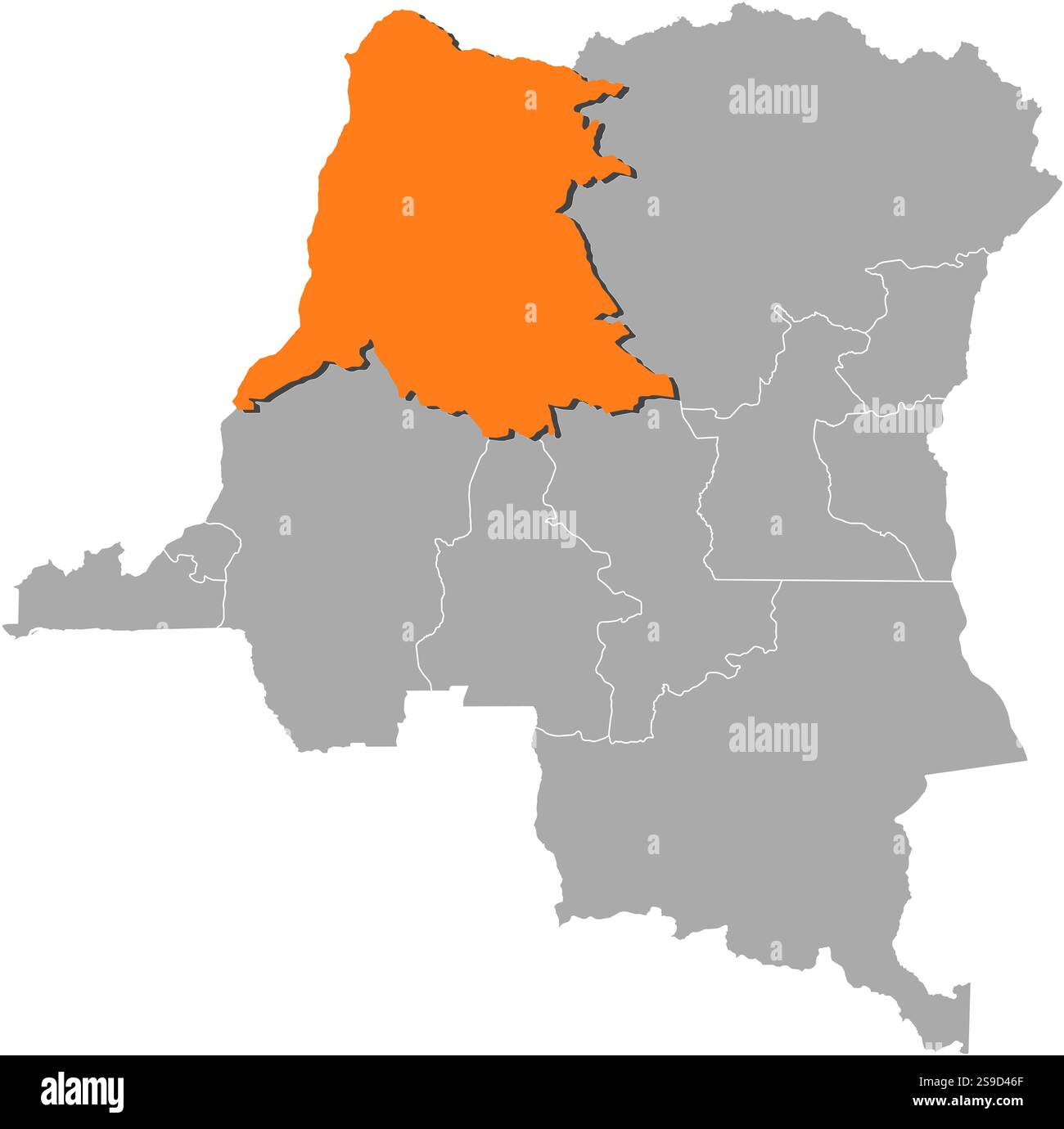 Map of Democratic Republic of the Congo with the provinces, Équateur is ...