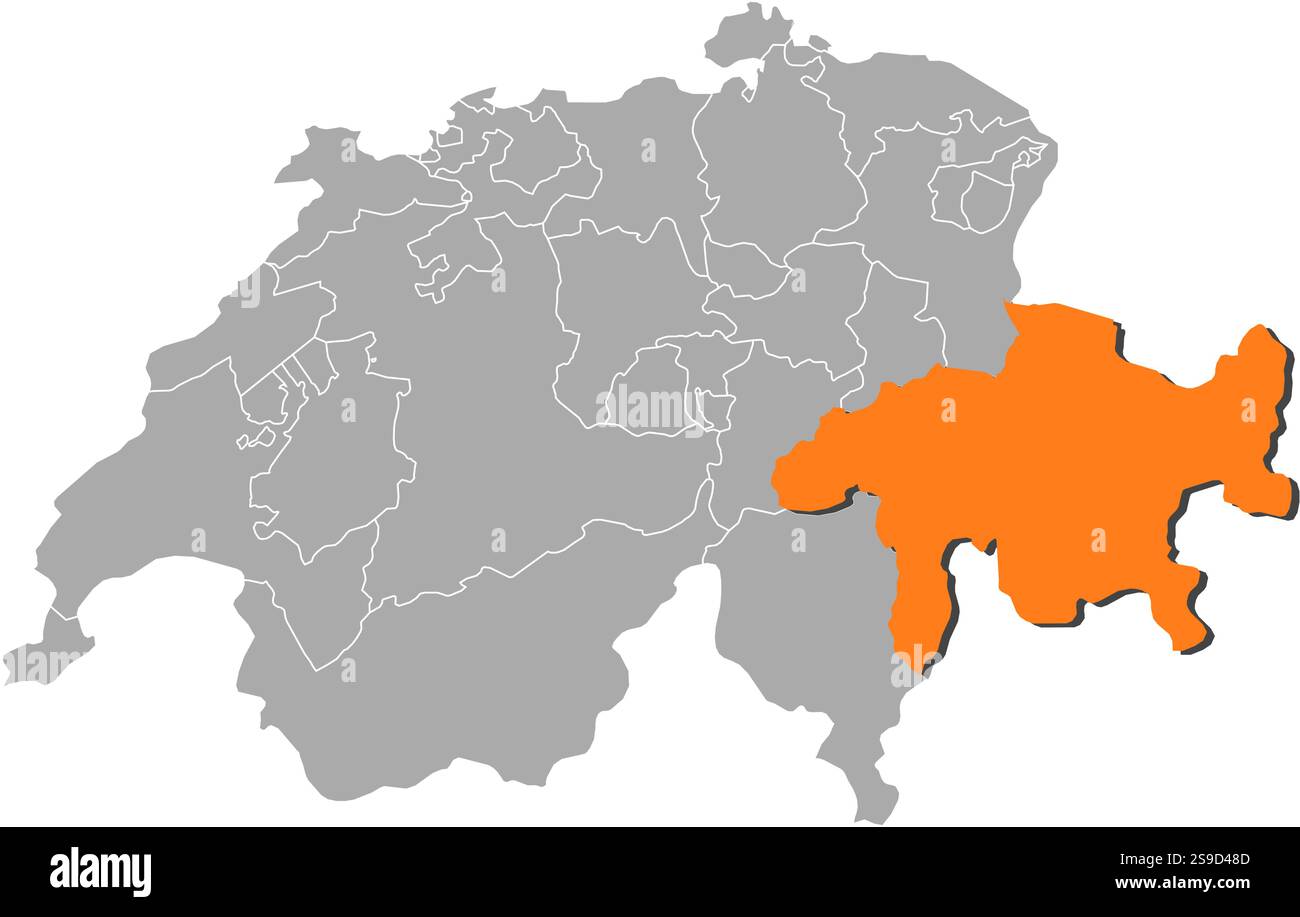 Map of Swizerland with the provinces, Graubünden is highlighted by ...