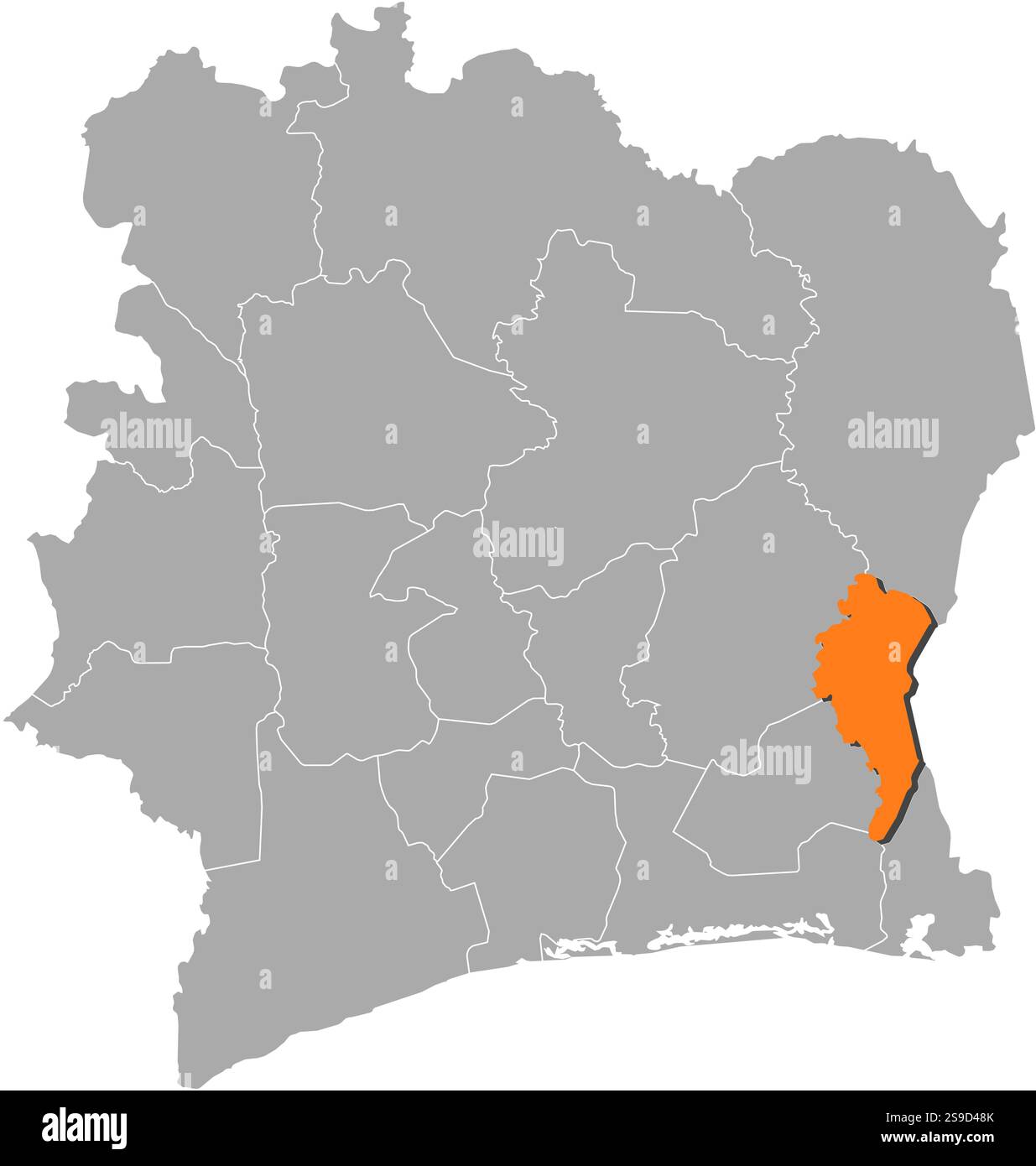 Map of Ivory Coast with the provinces, Moyen-Comoé is highlighted by ...