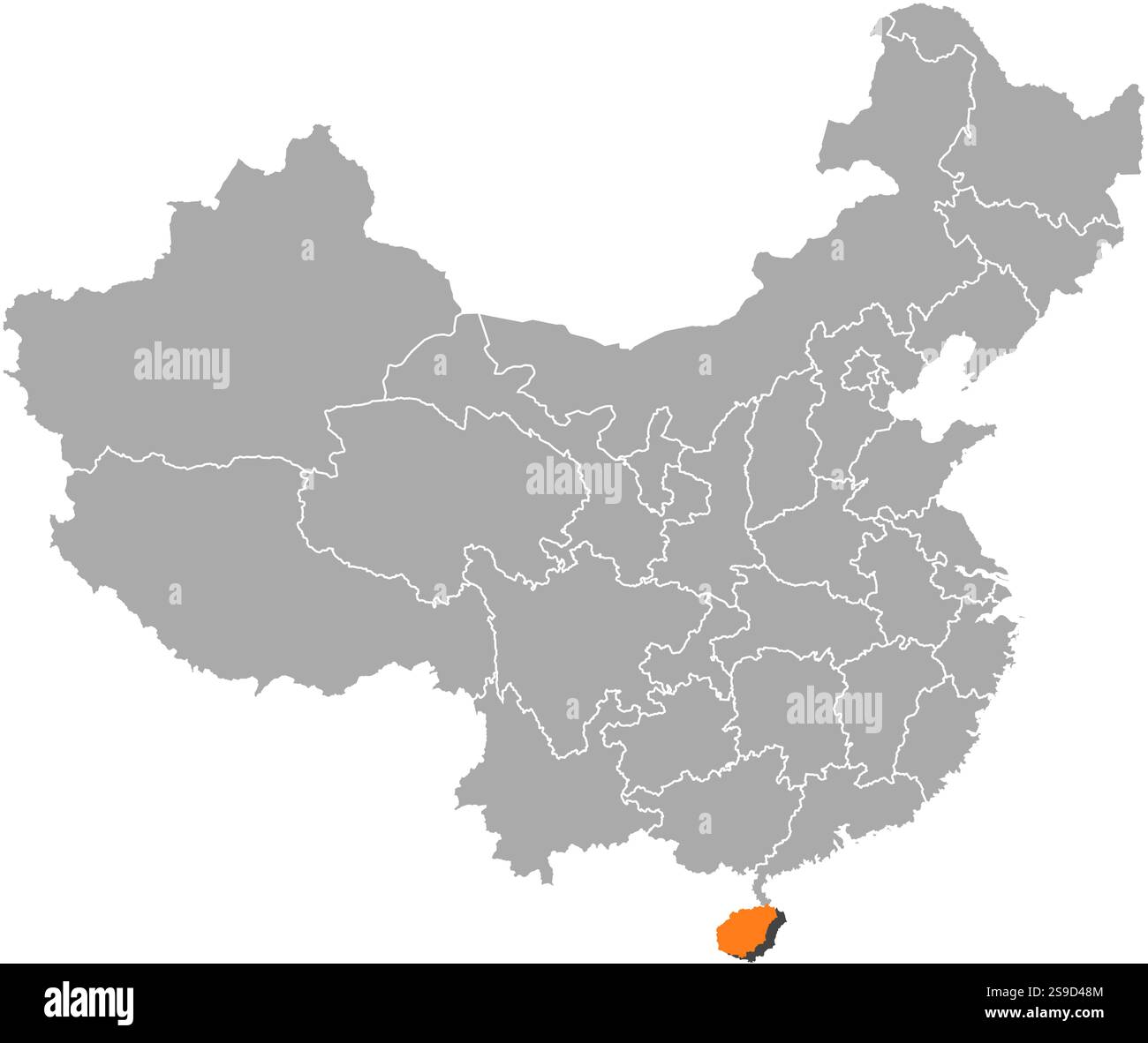 Map of China with the provinces, Hainan is highlighted by orange Stock ...