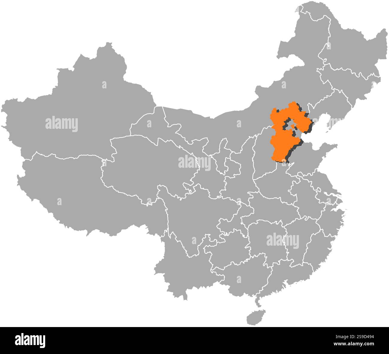 Map of China with the provinces, Hebei is highlighted by orange Stock ...