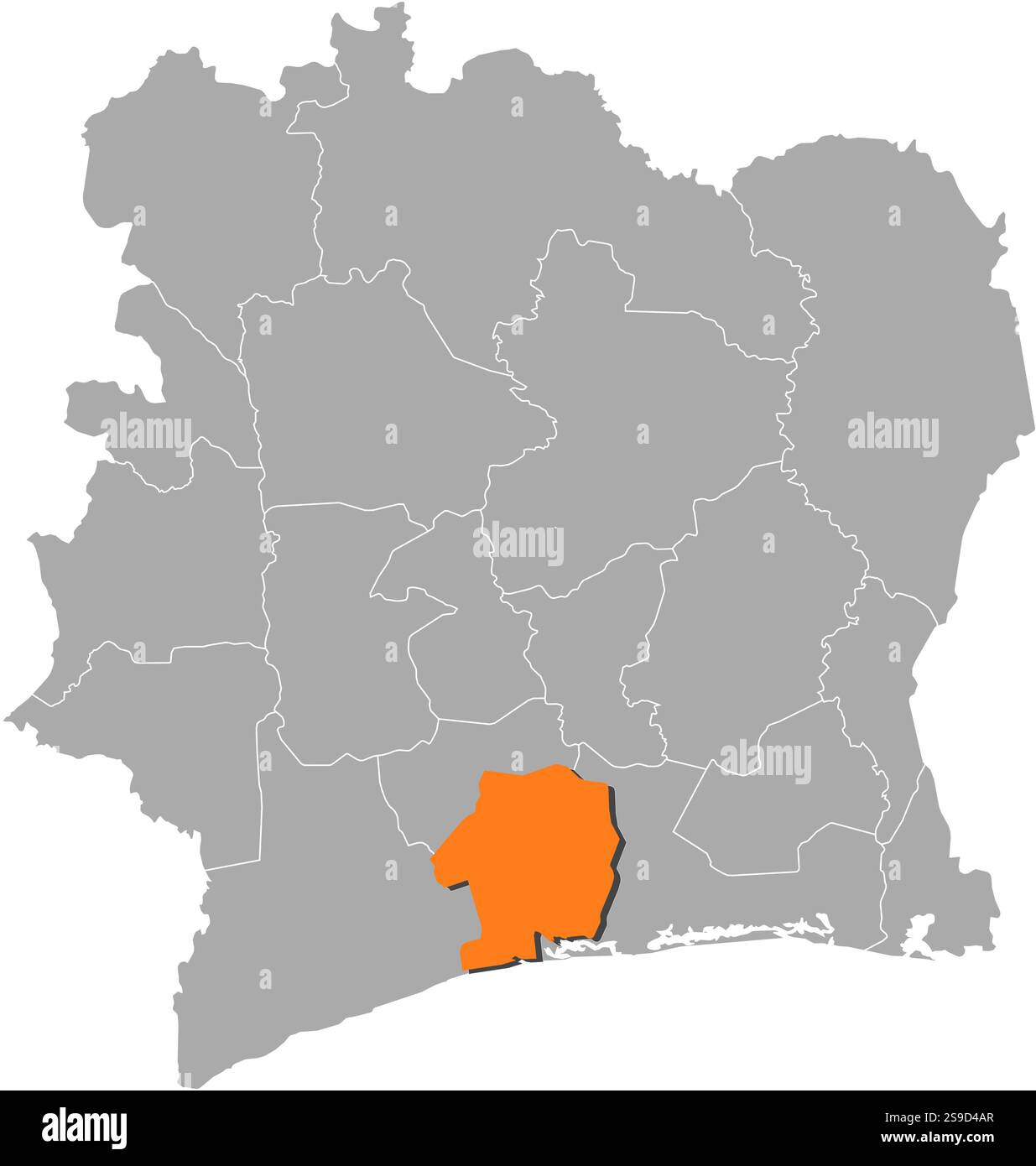 Map of Ivory Coast with the provinces, Sud-Bandama is highlighted by ...