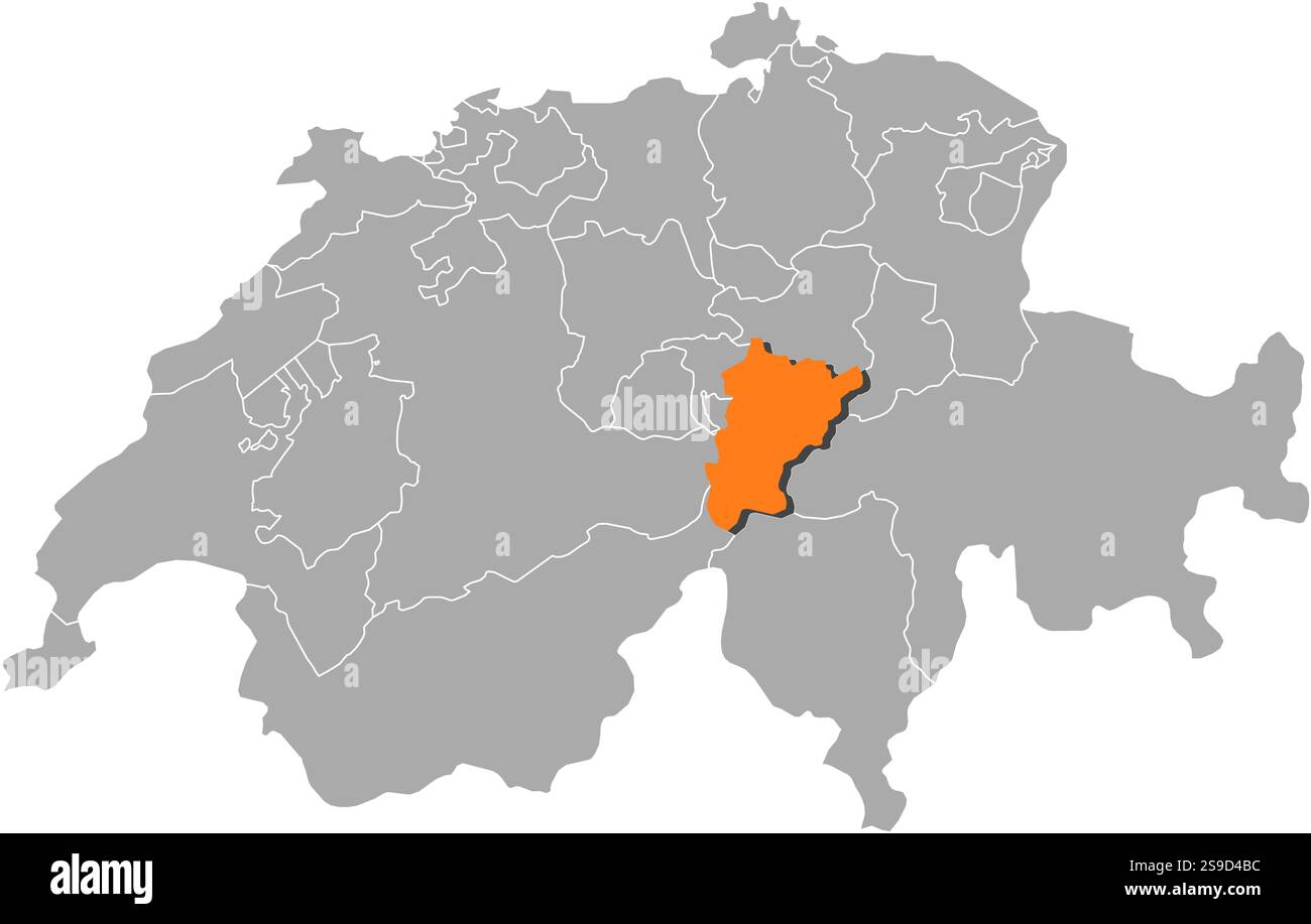 Map of Swizerland with the provinces, Uri is highlighted by orange ...