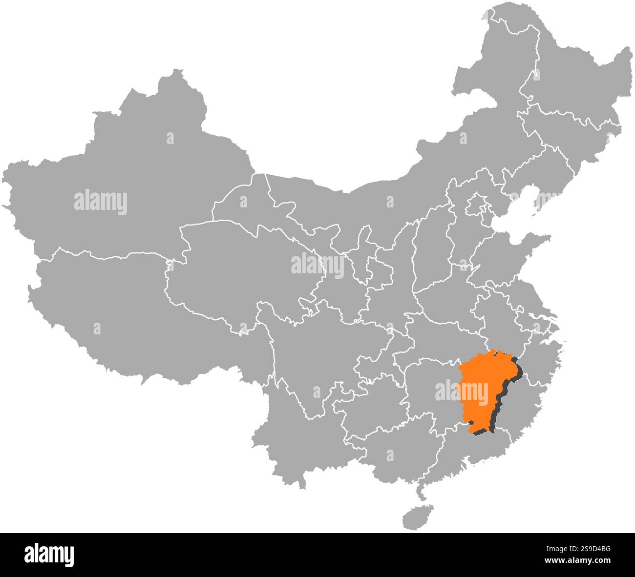 Map of China with the provinces, Jiangxi is highlighted by orange Stock ...