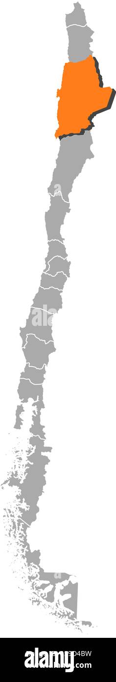 Map of Chile with the provinces, Antofagasta is highlighted by orange ...