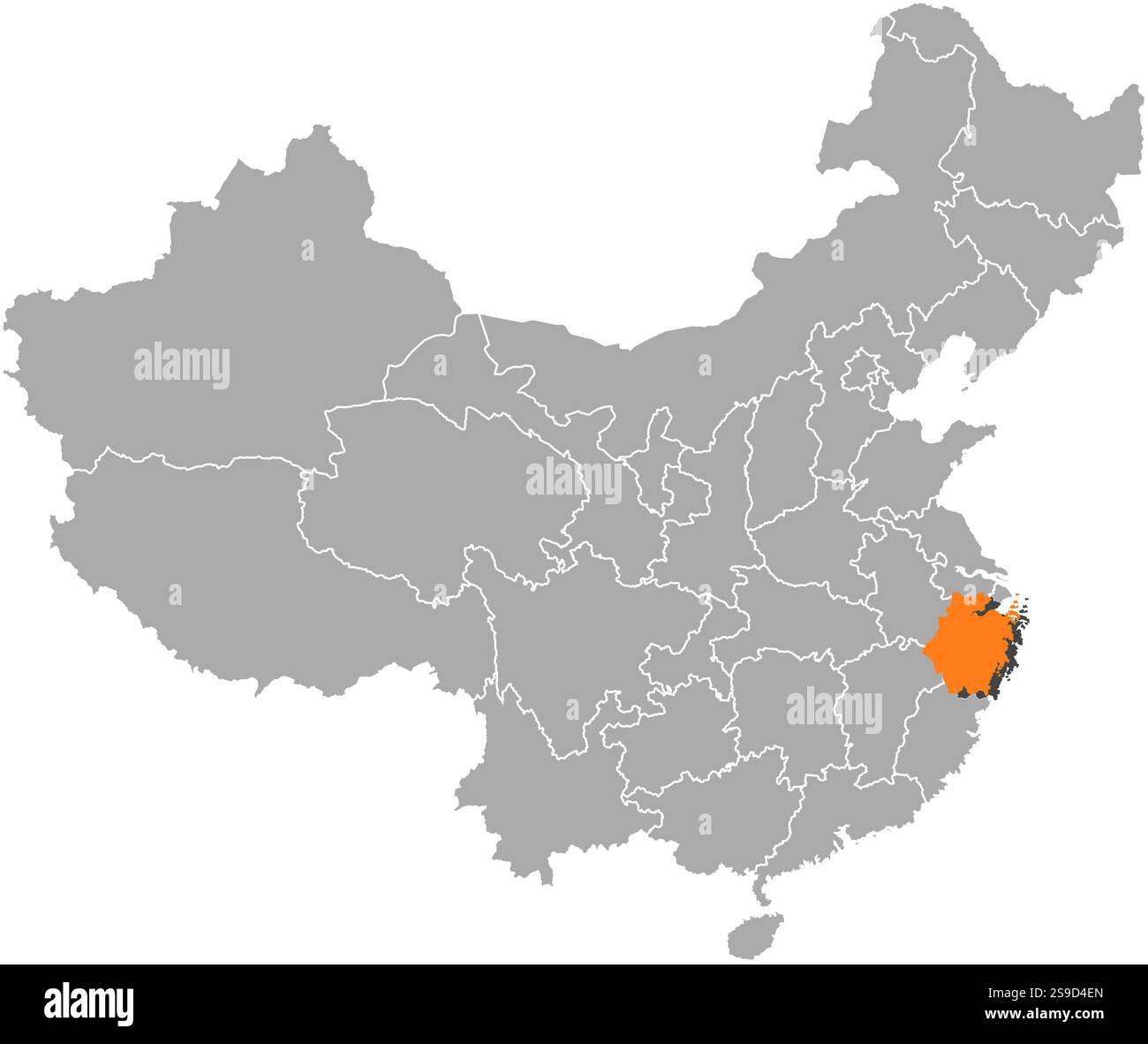 Map of China with the provinces, Zhejiang is highlighted by orange ...