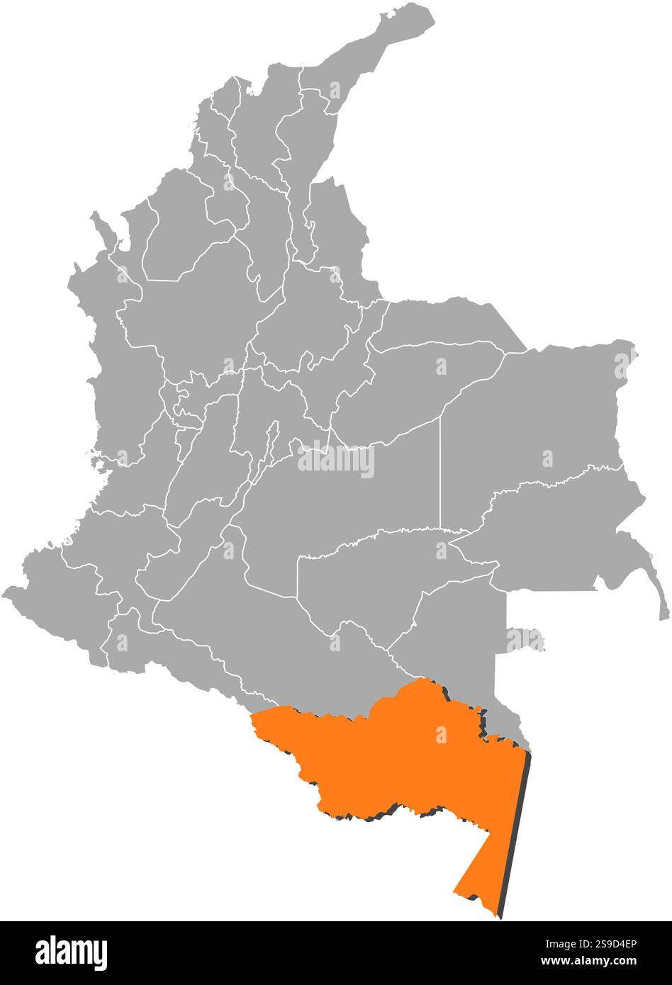 Map of Colombia with the provinces, Amazonas is highlighted by orange ...