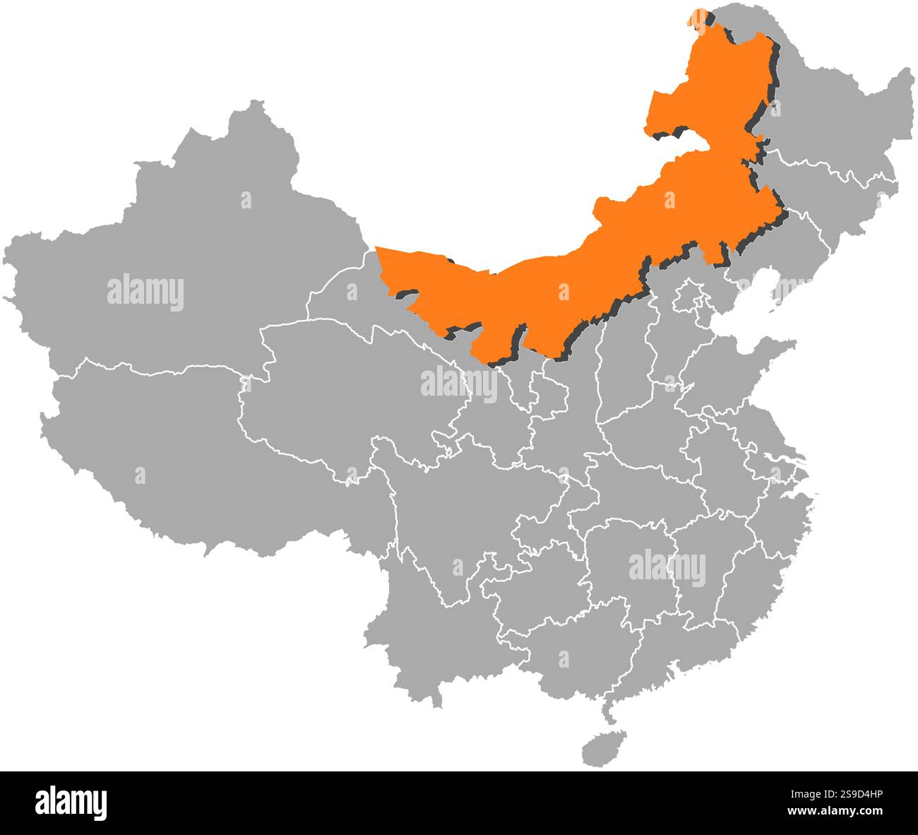 Map of China with the provinces, Inner Mongolia is highlighted by orange Stock Vector Image ...