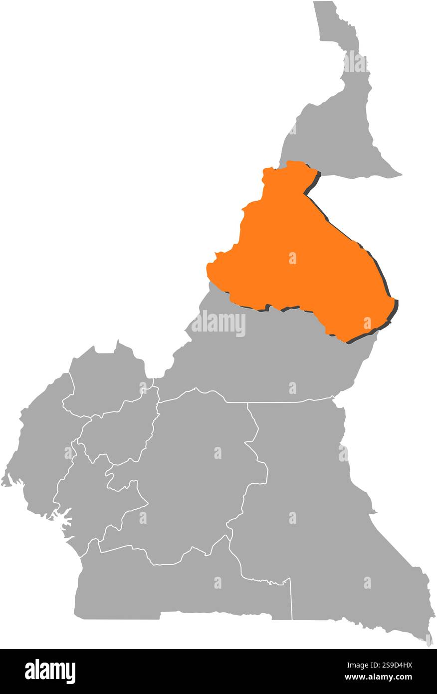 Map of Cameroon with the provinces, Northern District is highlighted by ...